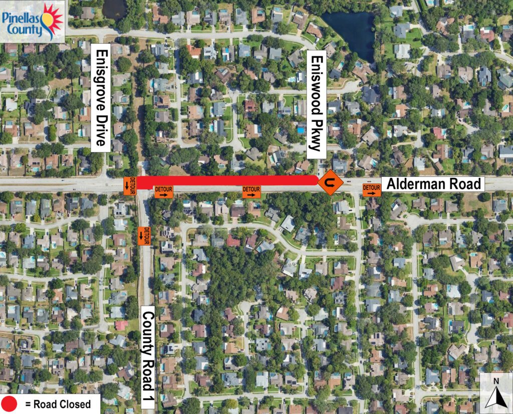 Sewer repair work closes lane of Alderman Road in Palm Harbor - Pinellas County